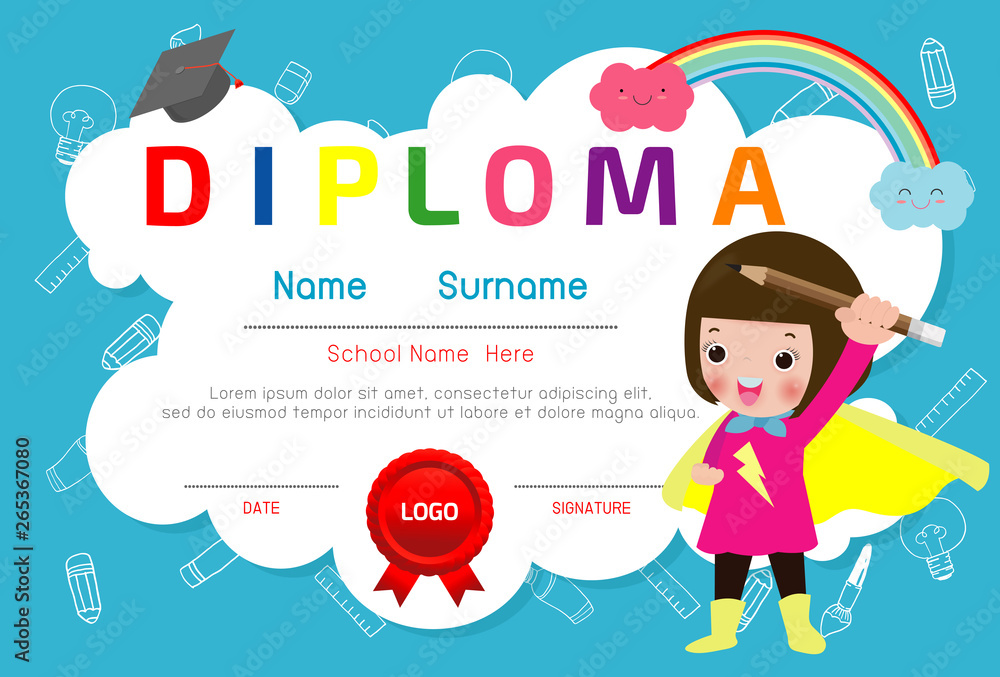 Fototapeta Certificates Kindergarten And Elementary Preschool Kids fototapeta-certificates-kindergarten-and-elementary-preschool-kids