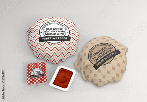 2 Burger Wrappers and 2 Sauce Packets Mockup Stock Template | Adobe Stock