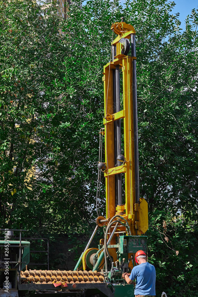 Taking soil samples in the city. Geotechnical monitoring of underground ...