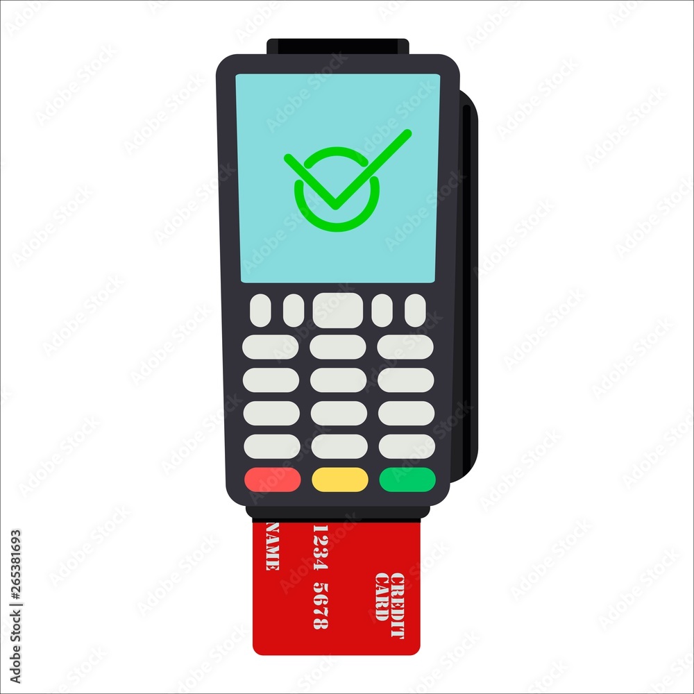 POS terminal and credit card close-up isolated on white background ...
