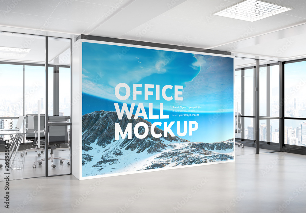 Side View of a White Wall in Office Mockup Stock Template | Adobe Stock