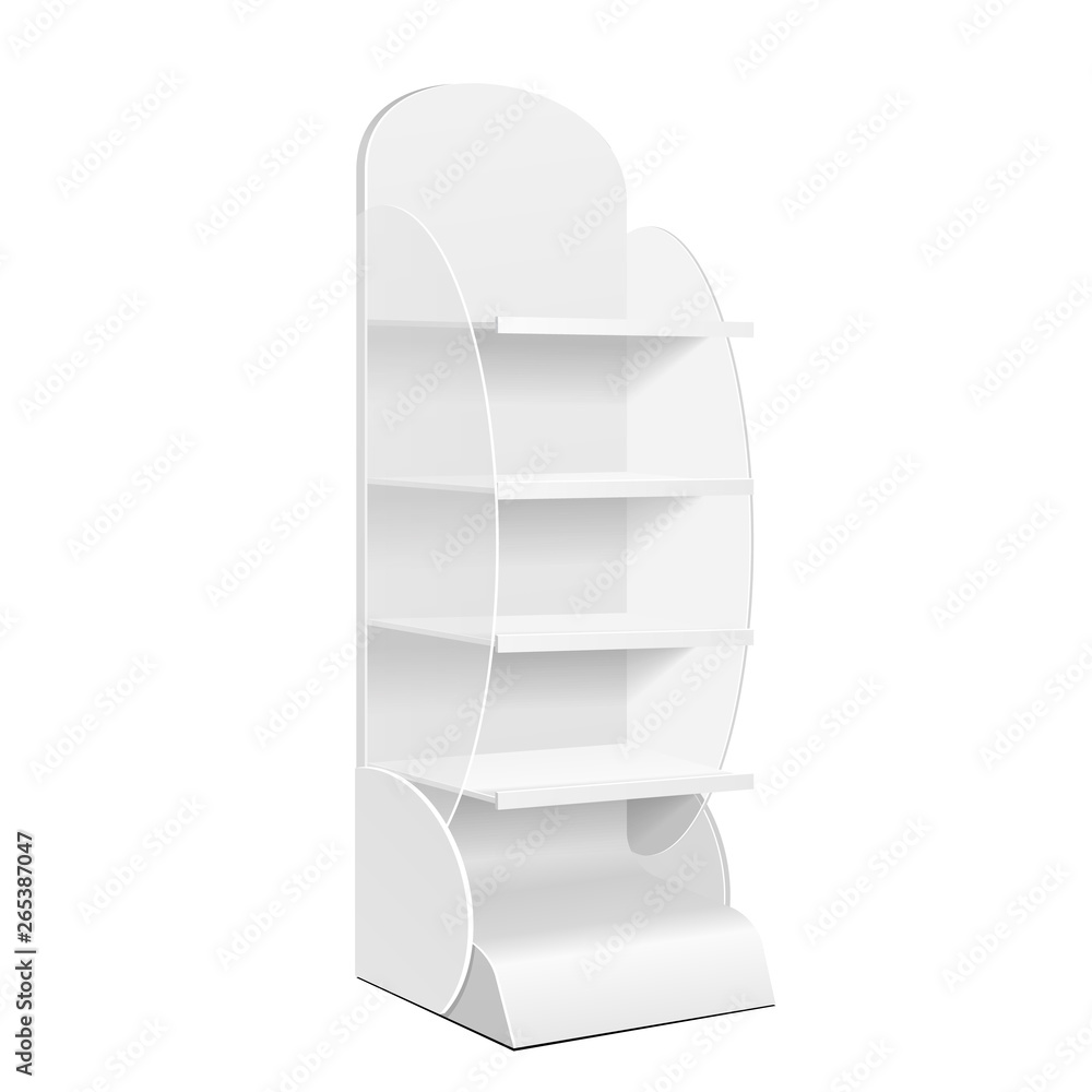 Blank Empty Showcase Displays With Retail Shelves, Trading Rack. Mock ...