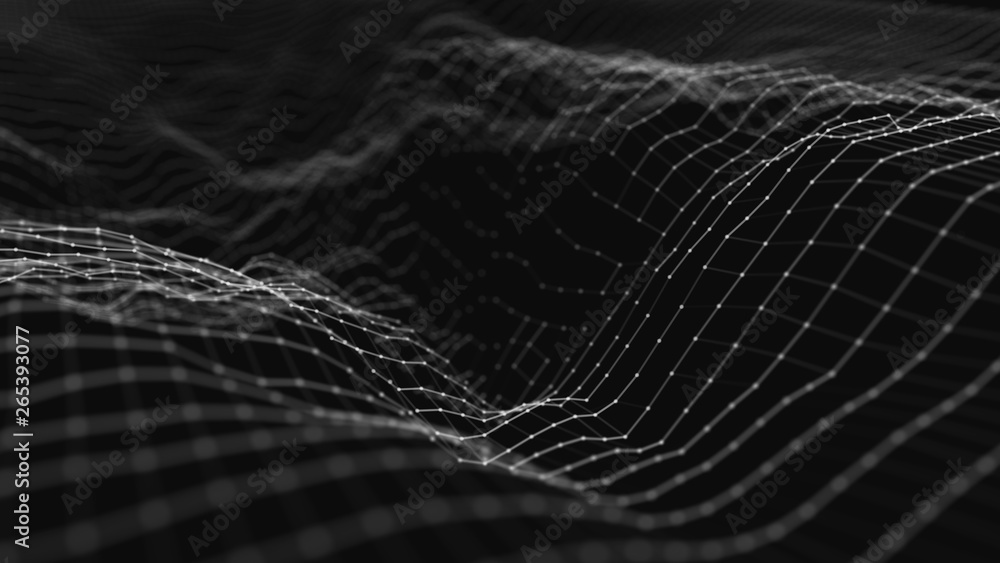 Wave 3d. Wave of particles. Abstract background with a futuristic wave ...