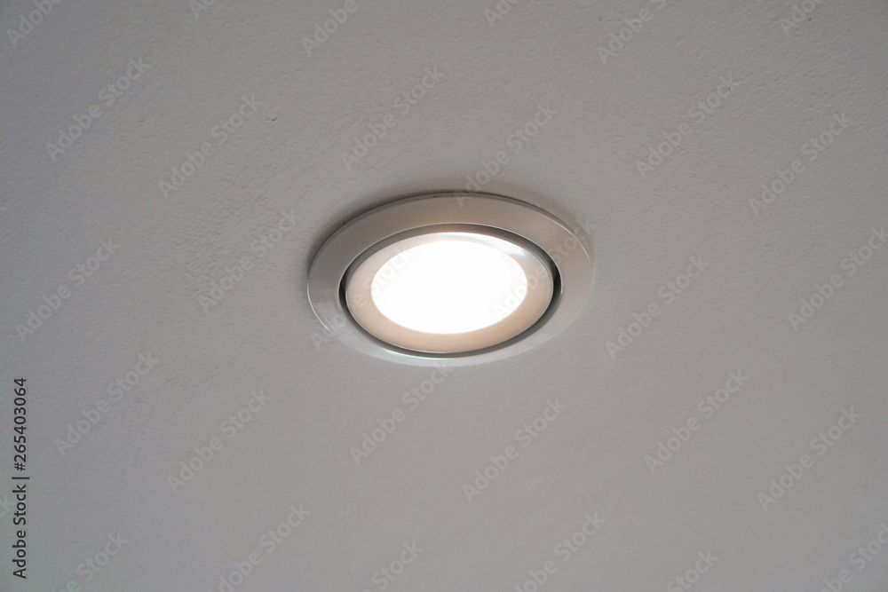 LED downlight or ceiling light Installed on a gray ceiling close up ...