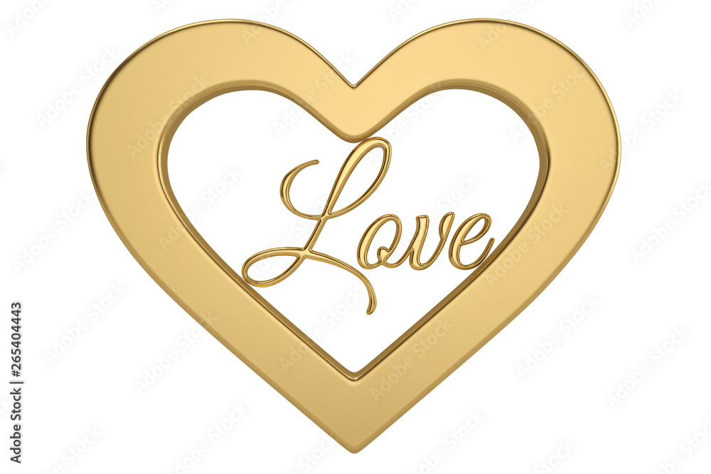 Golden heart outline shapes isolated on white background. 3D ...