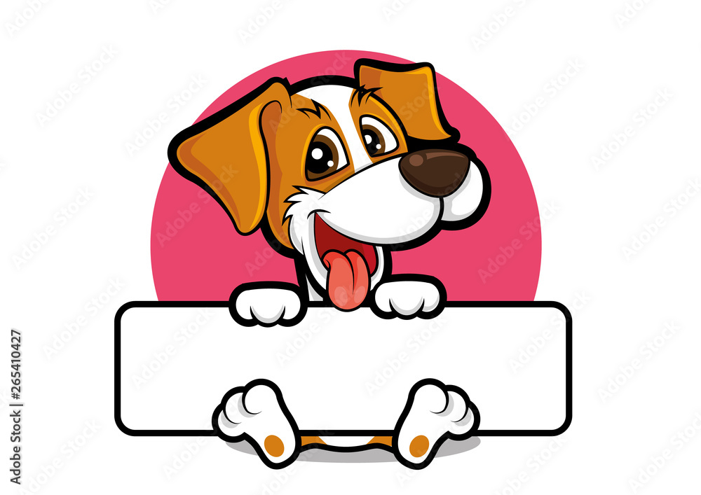 Cute dog holding a big signboard, pet signage vector illustration ...