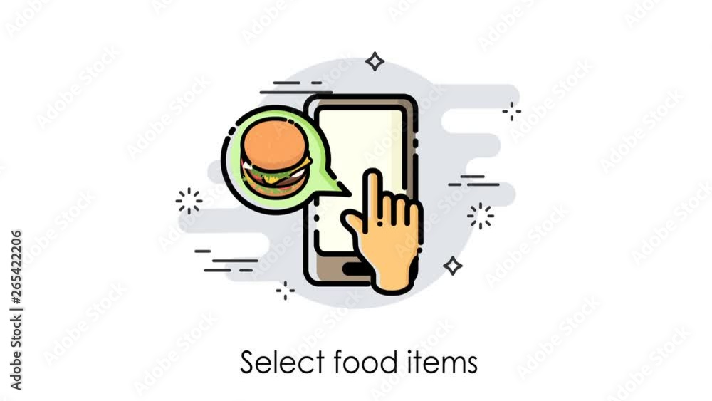 Cartoon animation. Order process and food delivery concept. Alpha ...