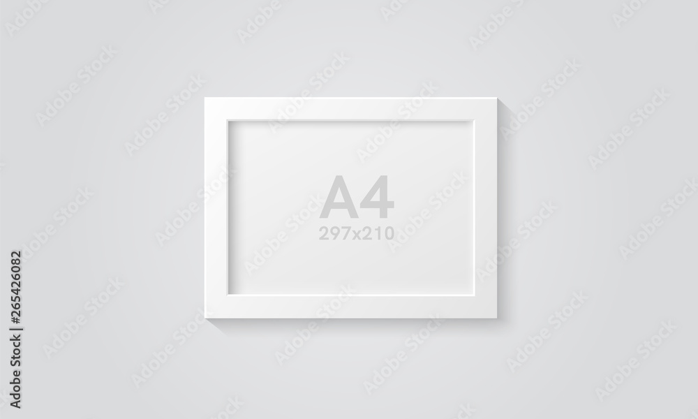 Picture frame isolated on a wall. White color. Realistic modern ...