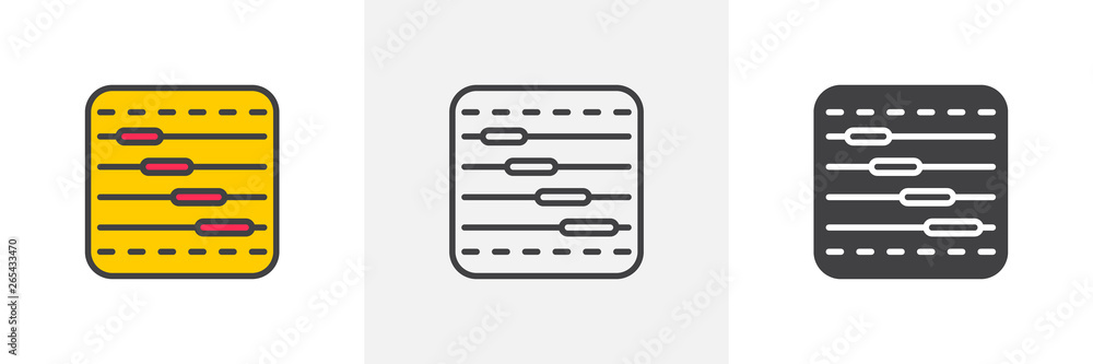 Timeline chart icon. Line, glyph and filled outline colorful version ...
