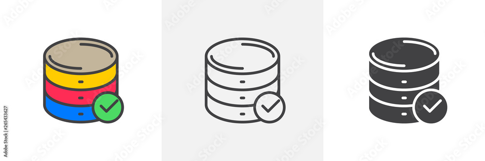 Data server check icon. Line, glyph and filled outline colorful version ...