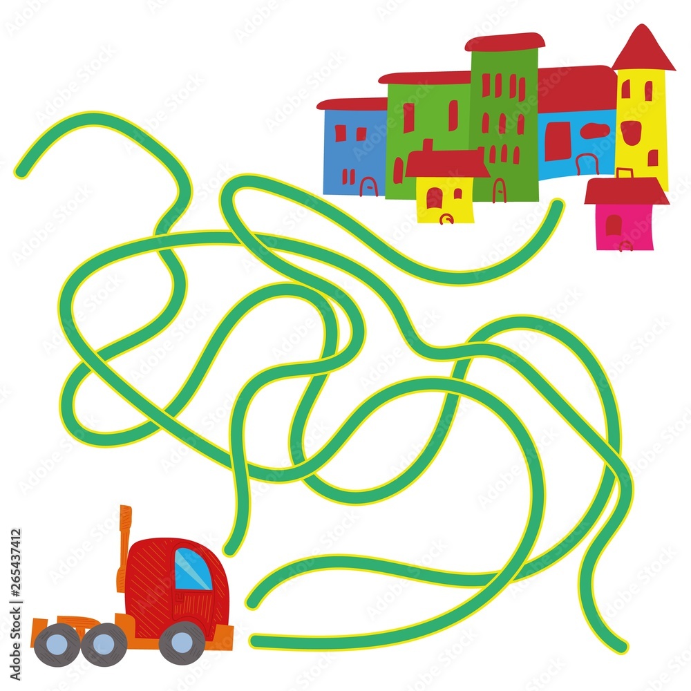 Cartoon Illustration of Paths or Maze Puzzle Activity Game. Kids ...