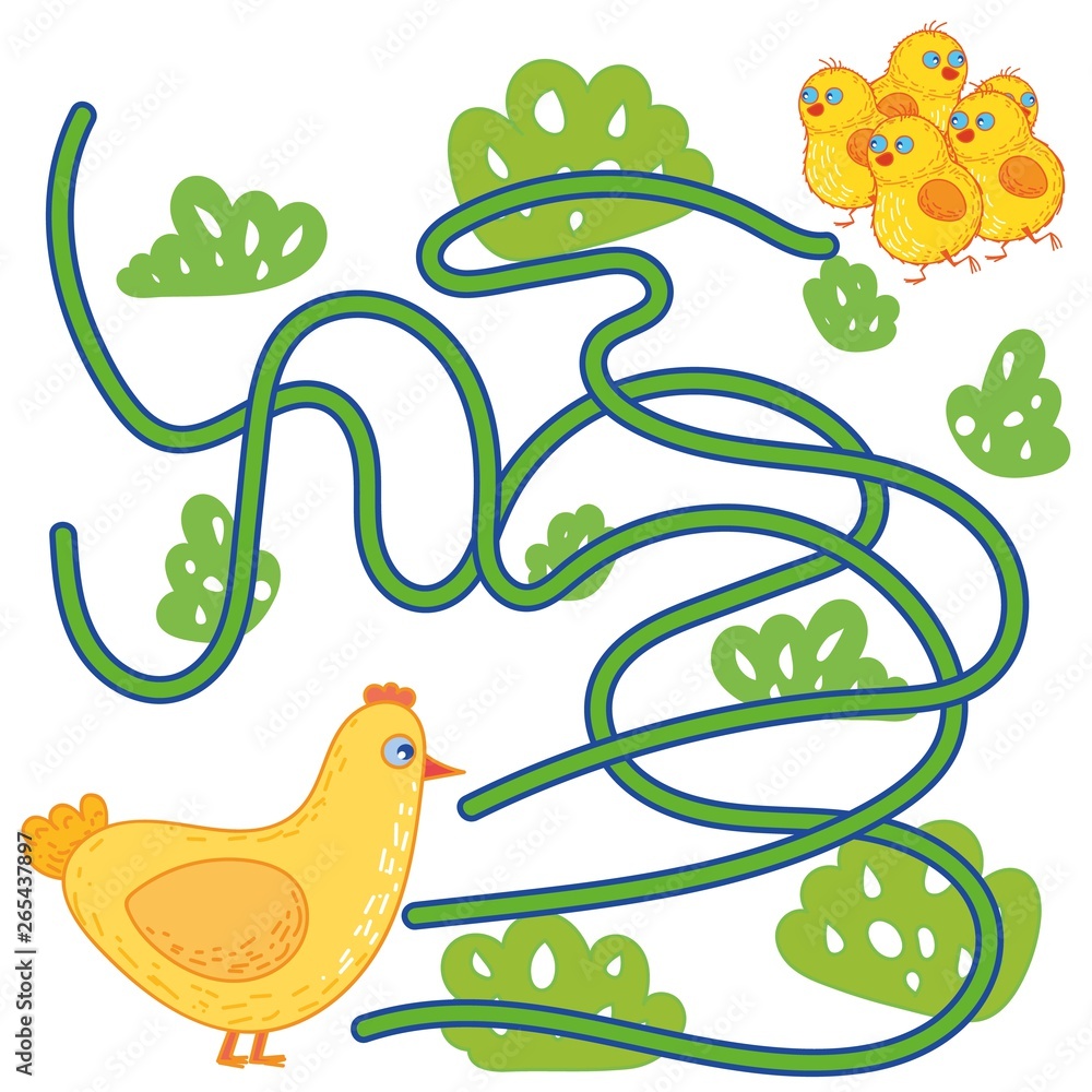 Cartoon Illustration of Paths or Maze Puzzle Activity Game. Kids ...