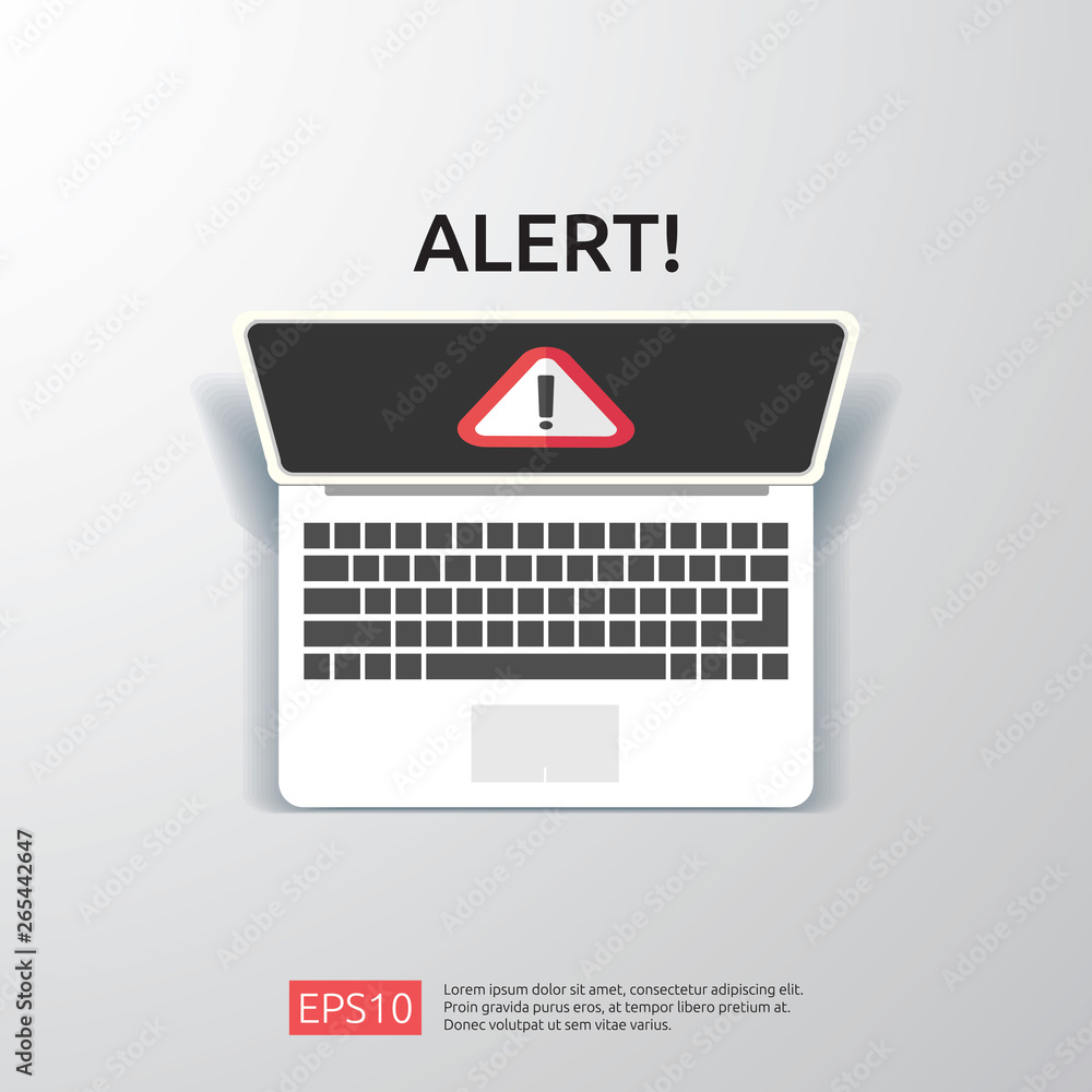 attention warning attacker alert sign with exclamation mark on computer ...