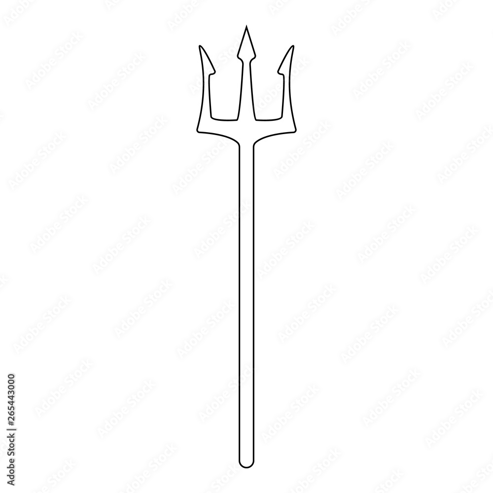 Outline trident isolated on white background. Devil, neptune trident. Line style. Clean and ...