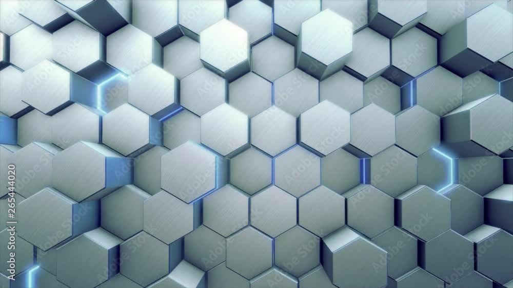 Abstract Hexagon Geometric Surface Loop hexagonal grid pattern, random waving motion background ...