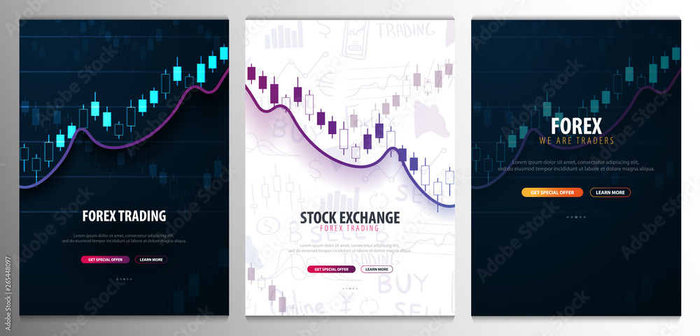 Set banners of Forex Trading Signals. Candlestick chart in financial ...
