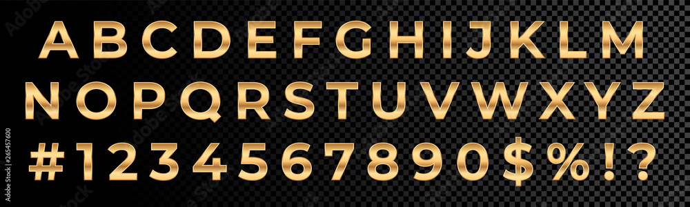 Golden font numbers and letters alphabet typography. Vector gold font ...