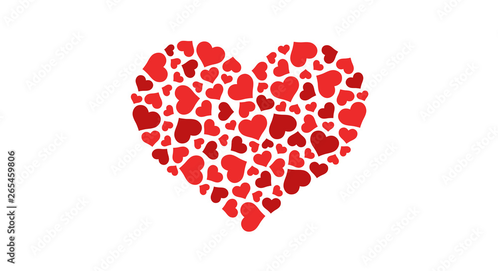 Many hearts in the shape of a big heart. Isolated on a white background ...