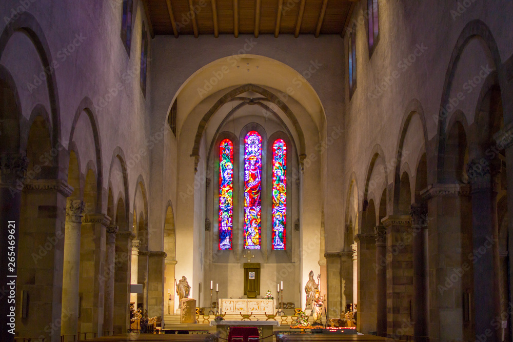 Colorful window inside of the Abbey of Echternach (Basilica of Saint ...