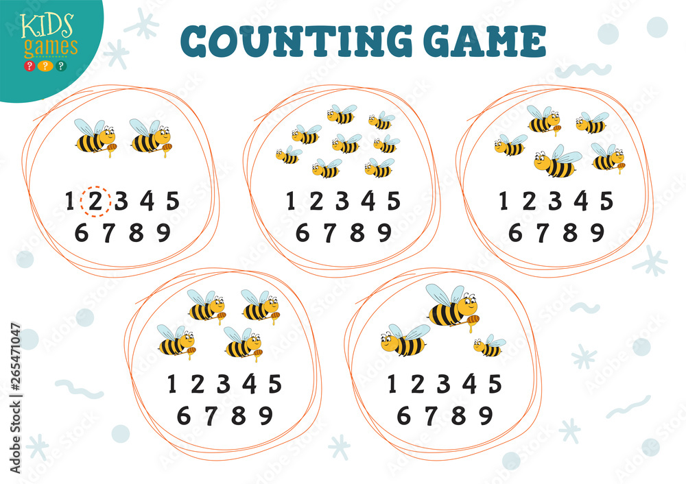 Counting game with many bees for preschools kids vector illustration ...