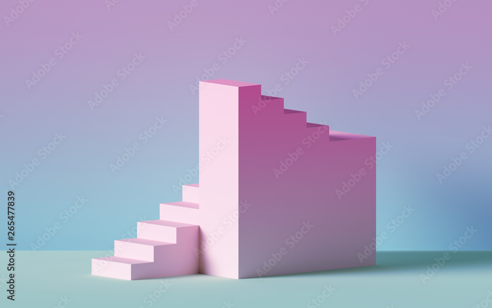 3d render, pink stairs, steps, abstract background in pastel colors ...