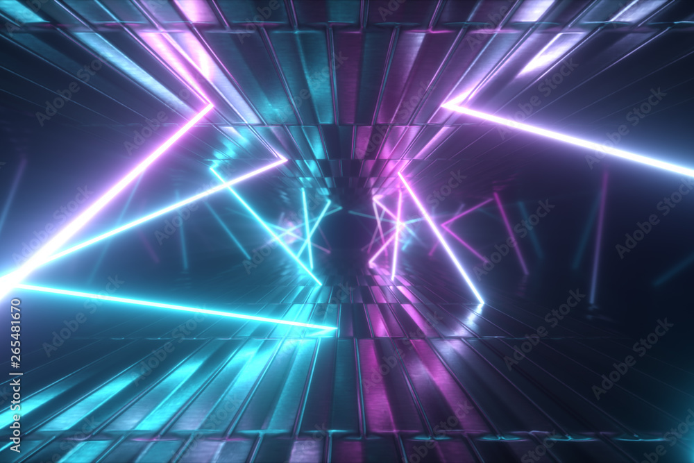 3d Illustration Abstract Metallic Texture Virtual Reality Tunnel
