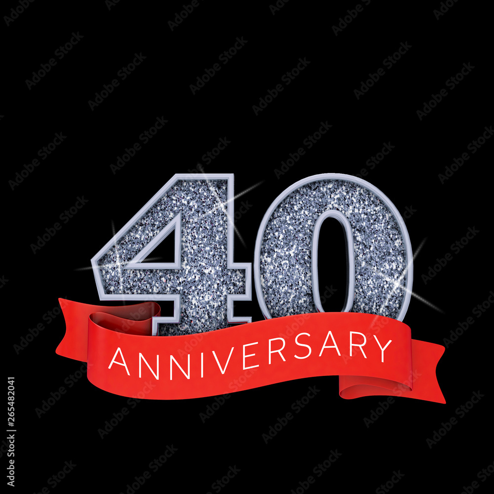 Number 40 silver sparkling anniversay celebration banner. 3D Render ...