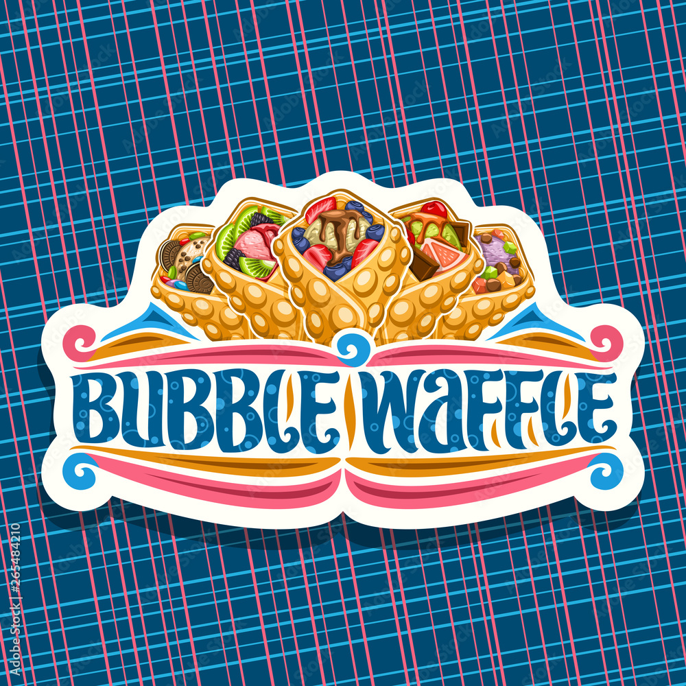 Vector logo for Bubble Waffle, decorative cut paper badge with 5 ...