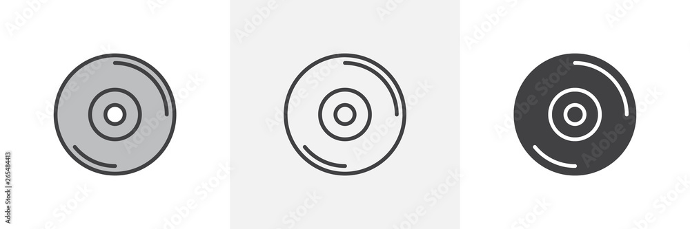Compact disc icon. Line, glyph and filled outline colorful version, CD ...