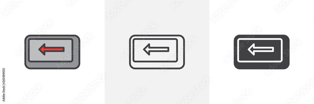 Backspace key icon. Line, glyph and filled outline colorful version ...