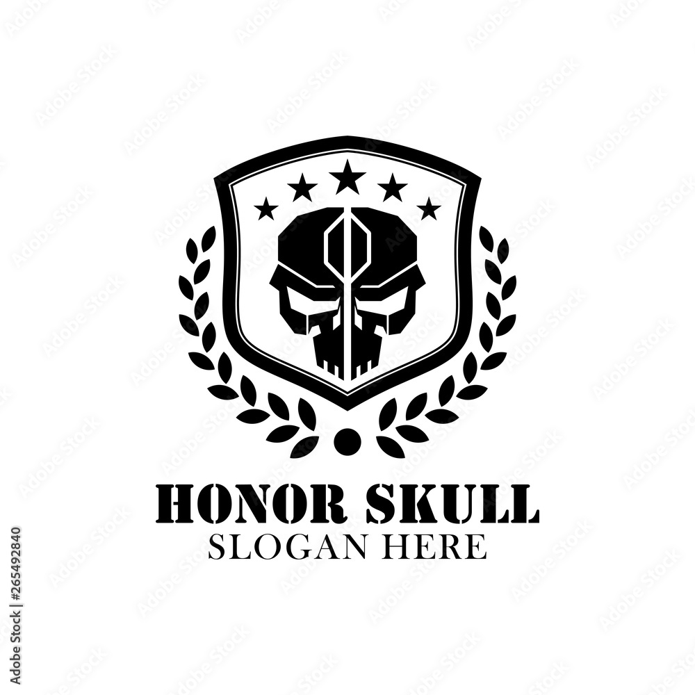 Devil Skull Honor shield Icon with vector logo design template for ...
