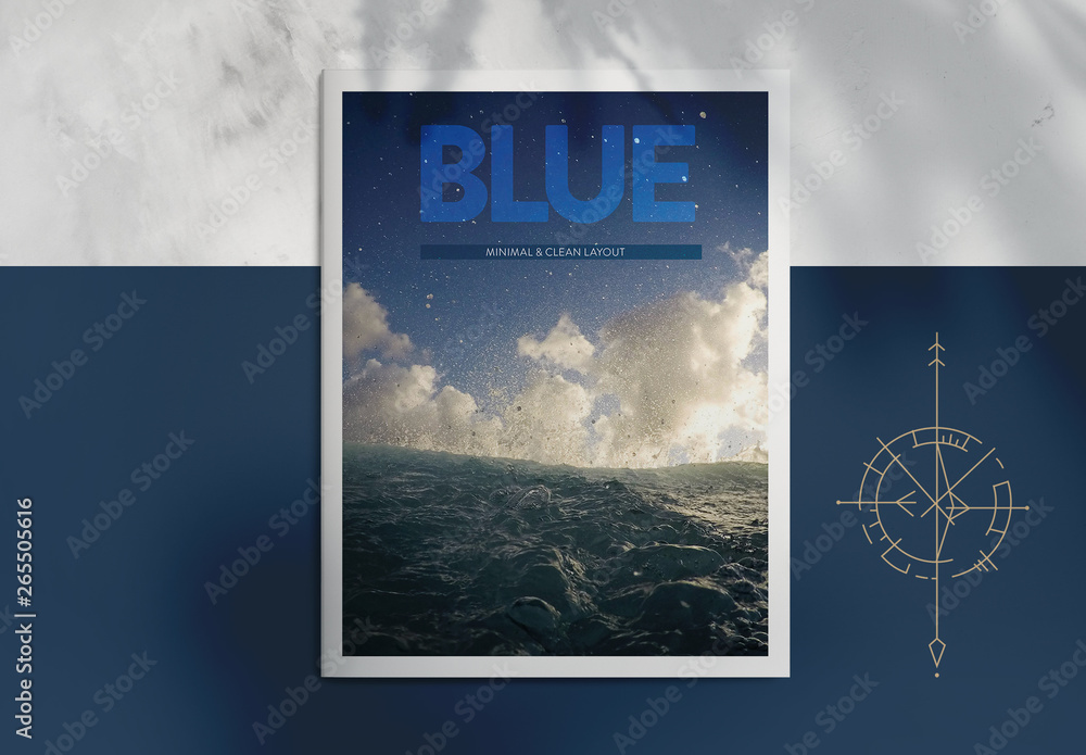 Blue Magazine Layout with Graphic Accents Stock Template | Adobe Stock