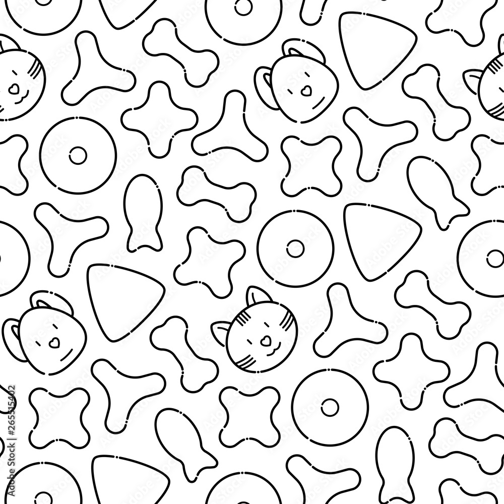 Pet food seamless pattern with thin line icons of dry food in different ...