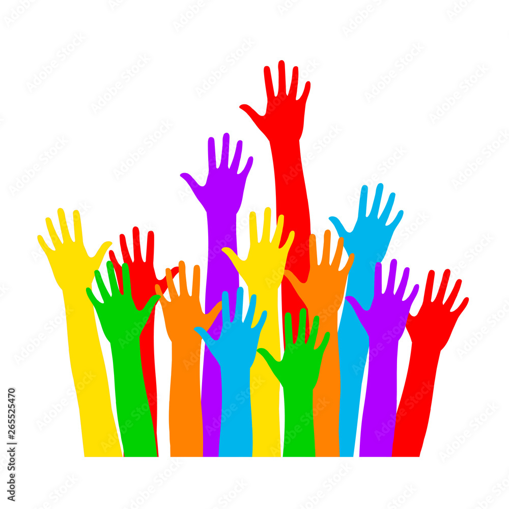 Multi color Hand Up illustration. Raised hands Stock Illustration ...