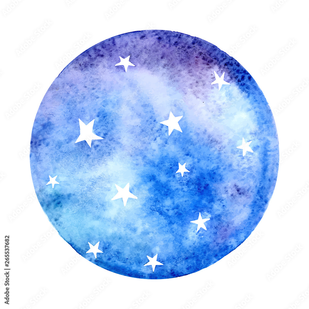 Vector watercolor space in shape of circle. Hand drawn illustration ...