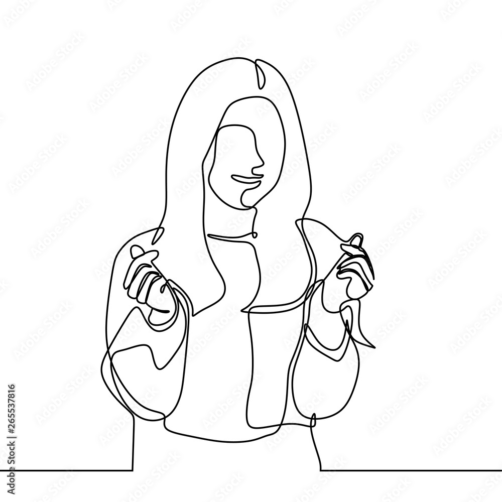 pretty girl giving korean love sign with her finger continuous one line ...