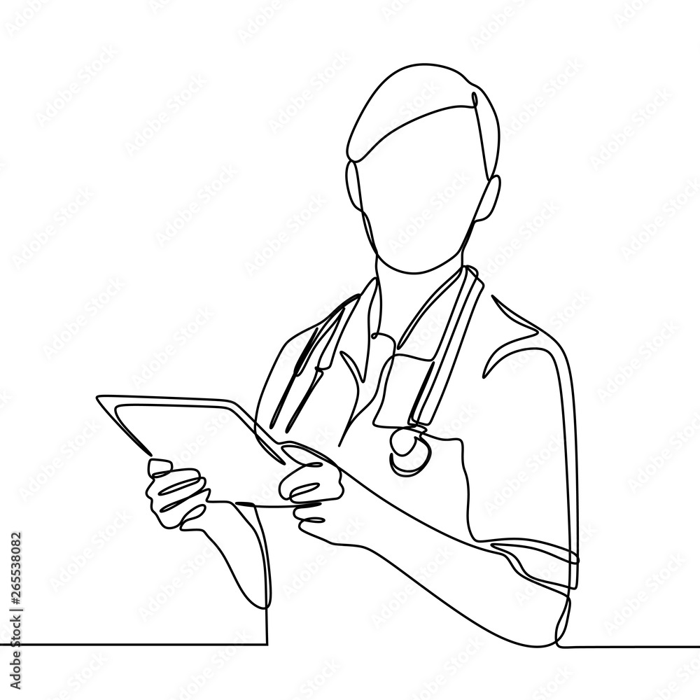 Nurse continuous line drawing medicinal doctor one hand drawn isolated ...