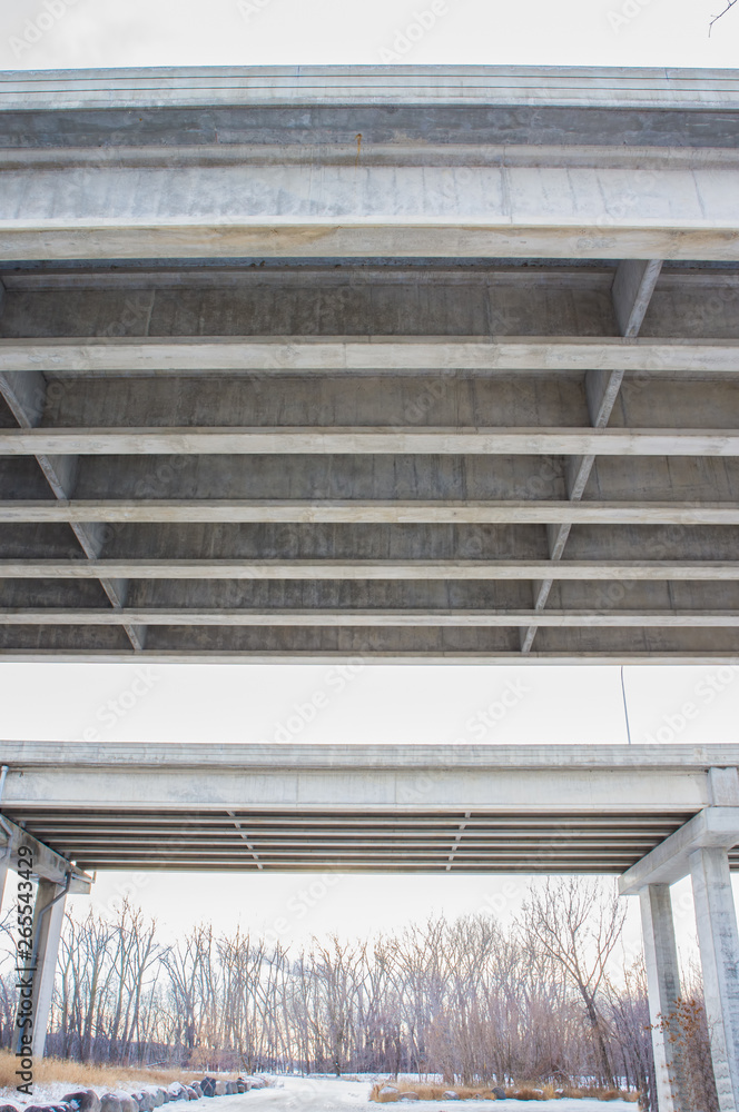 Underside / underpass of two interstate bridges south of the Twin ...