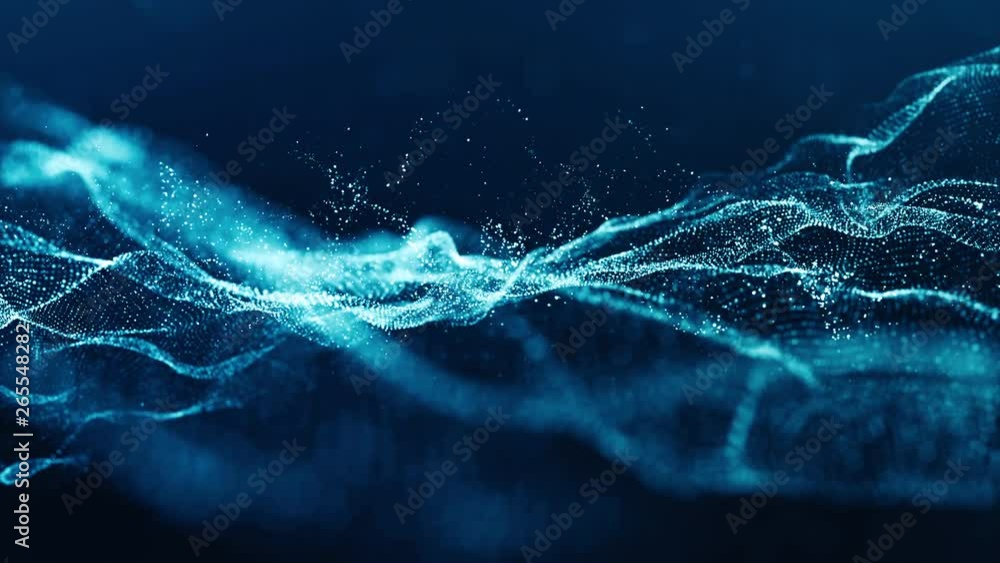 Abstract blue color digital particles wave with bokeh and light motion background Stock 비디오 ...