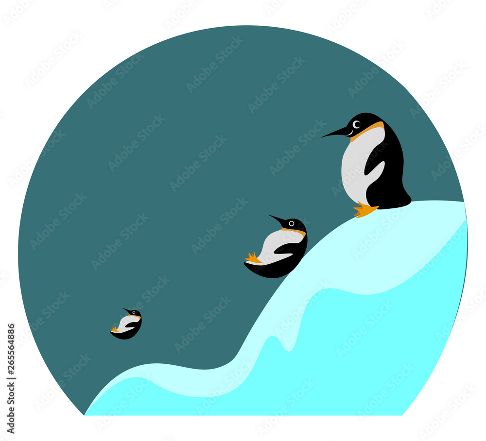 Cartoon picture of three penguins sliding and playing in the ice vector ...