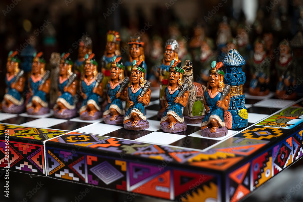 Colorful Peruvian artisanal chess board game with indigenous style for ...