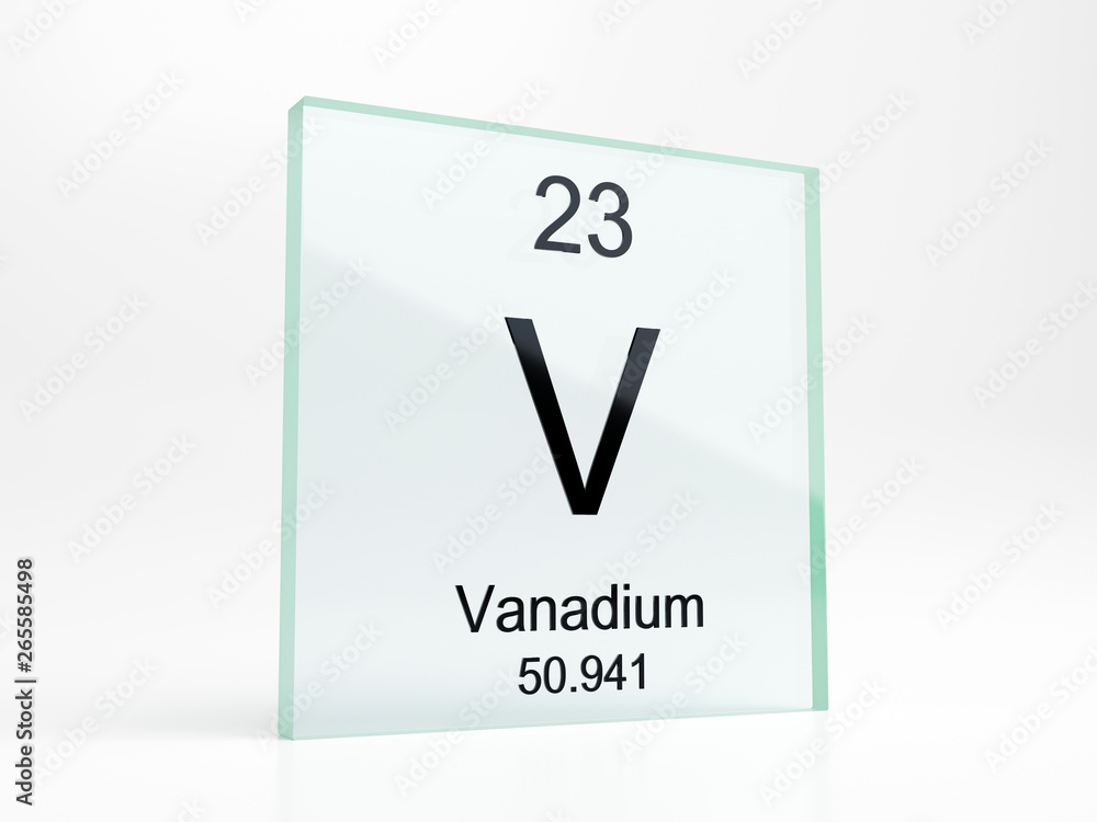Vanadium element symbol from periodic table on glass icon - realistic ...