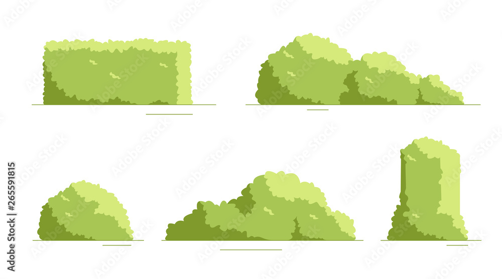 Bushes set isolated. Flat style. Leaves, flowers, plants. Modern trendy ...