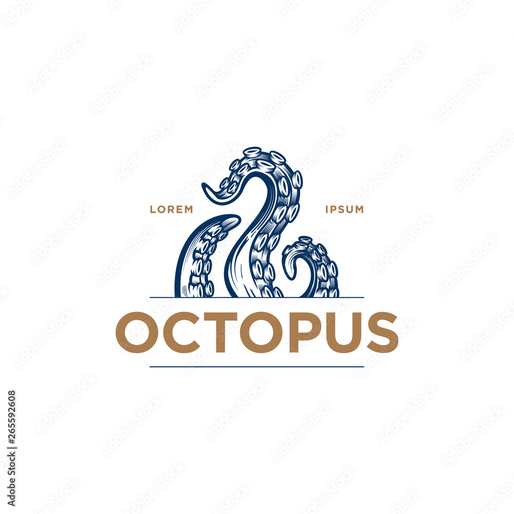 Octopus tentacles logo concept. Hand drawn vector illustration of an ...