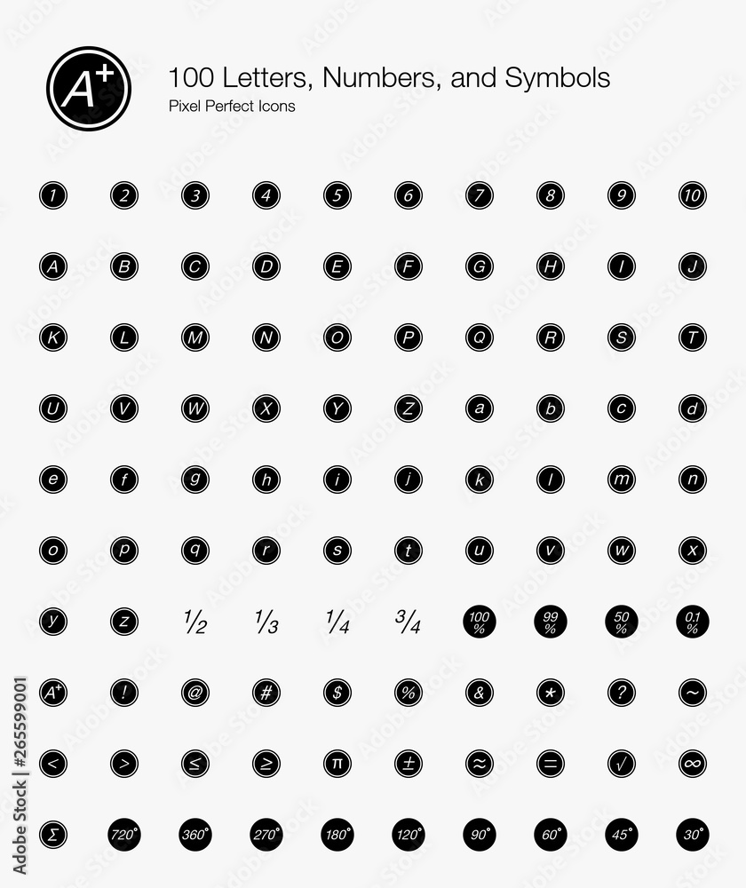 100 Letters, Numbers, and Symbols Pixel Perfect Icons (Filled Style ...