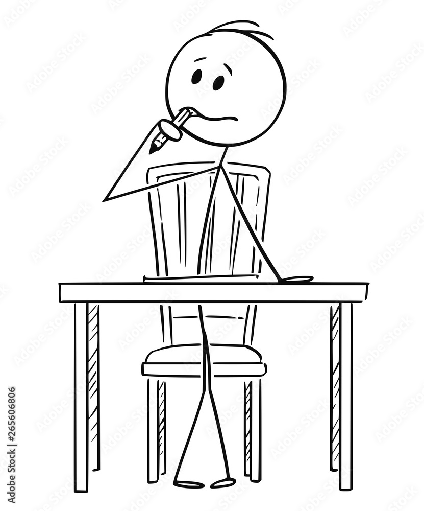 Cartoon stick figure drawing conceptual illustration of man sitting ...