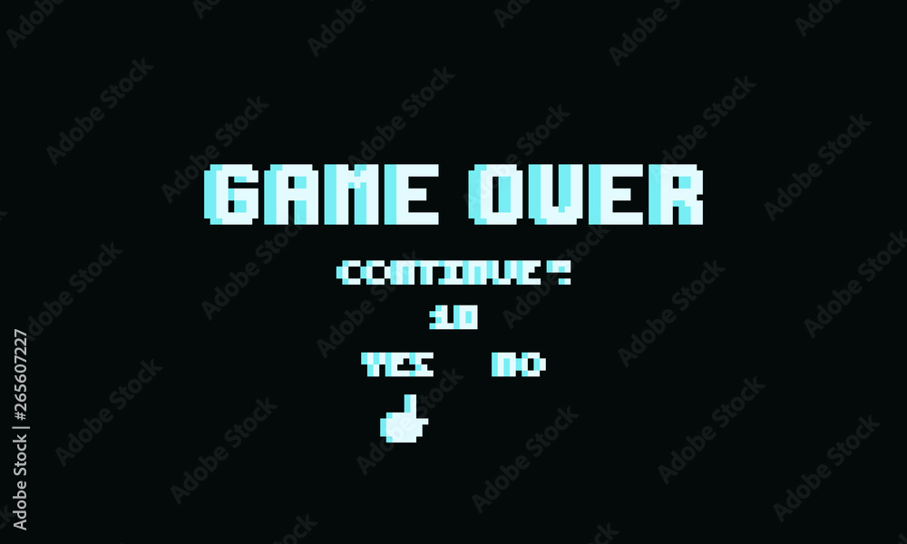 Pixel game over text with continue button.8bit game. Stock Vector ...