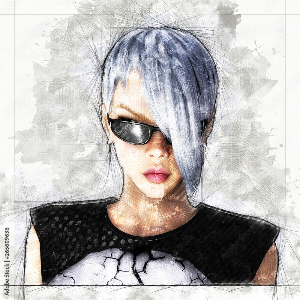 Digital artistic Sketch, based on a self-created 3D Illustration of a ...