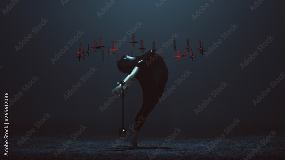 Black Ballet Dancer Demon in a Stretching Forward Position Wrapped in ...