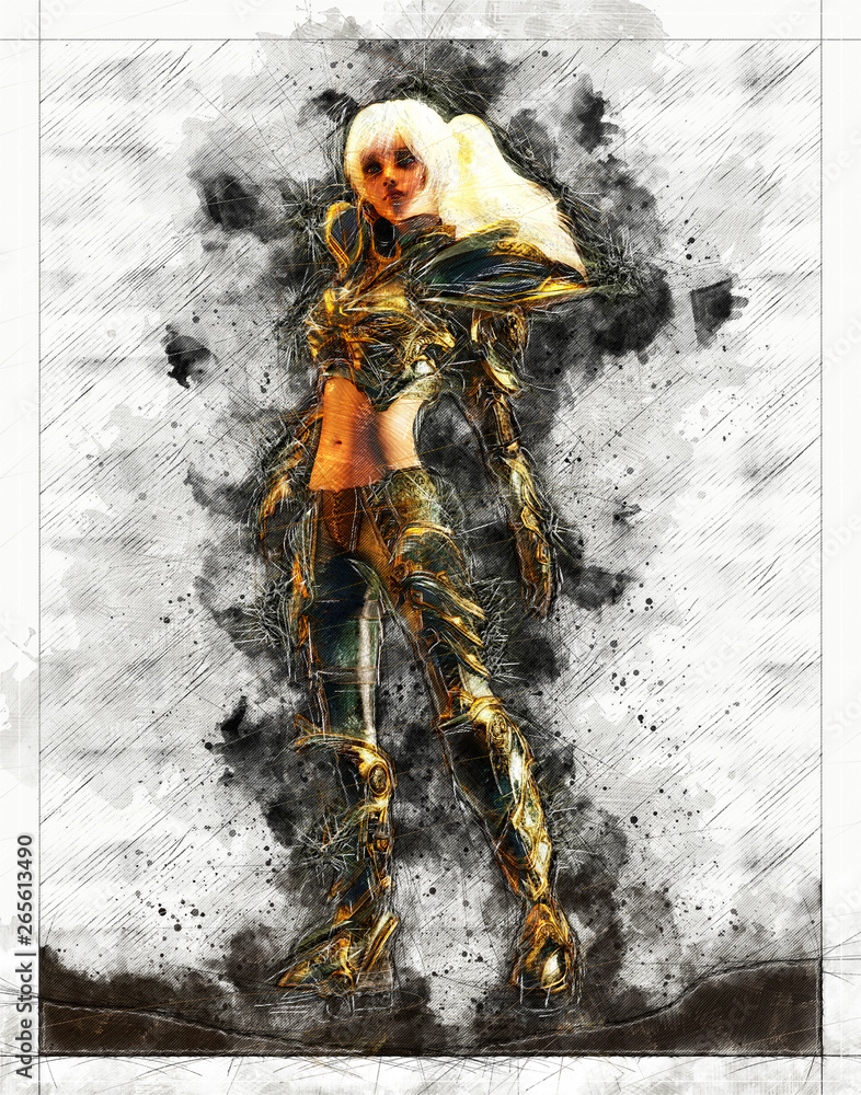 Digital artistic Sketch, based on a self-created 3D Illustration of a ...